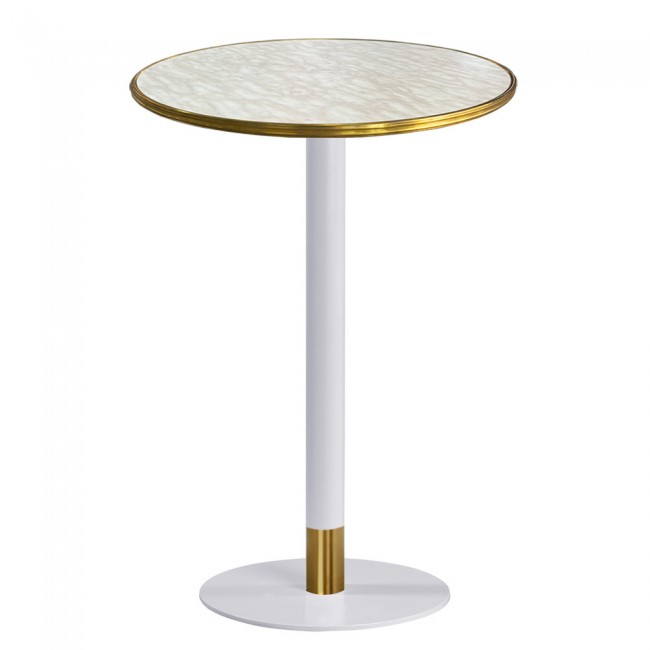 Art Deco Marble Style Top and White & Brass Bar Table | Apex