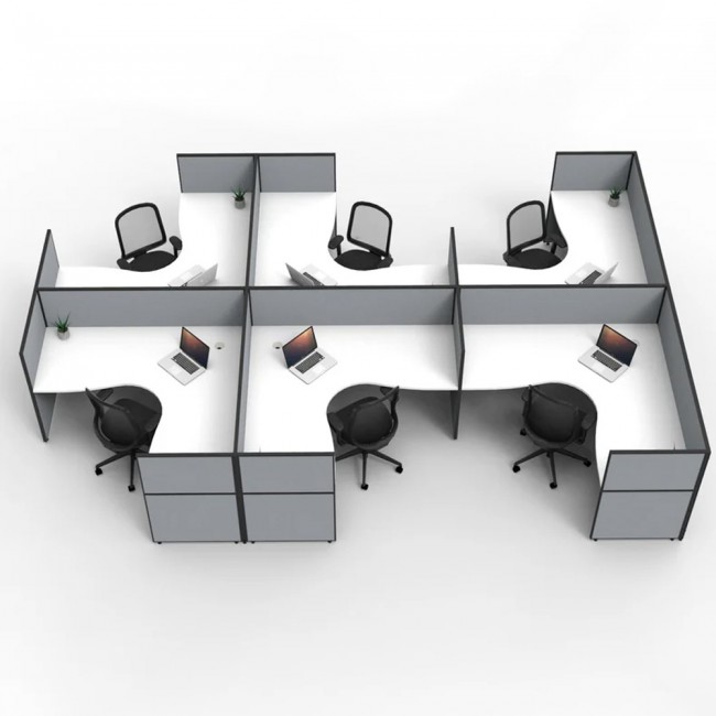 SHUSH30 6 Person Corner F Screen Hung Top Workstation | Apex