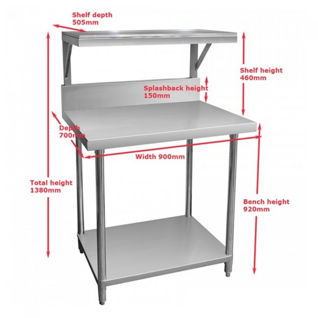 Gasmax Heavy Duty Salamander Bench with Shelf Braces SMB-7-0900 | Apex