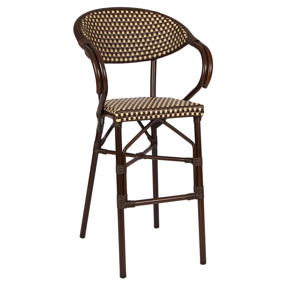 Lyon Wicker Outdoor Bar Stool with Curved Backrest 75cm | Apex