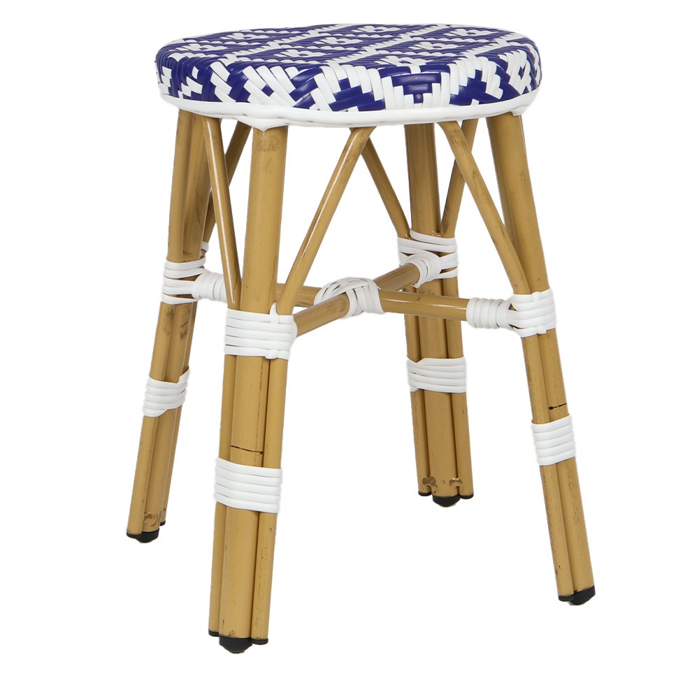 Riviera Outdoor Wicker Low Stool Blue & White 46cm | Apex