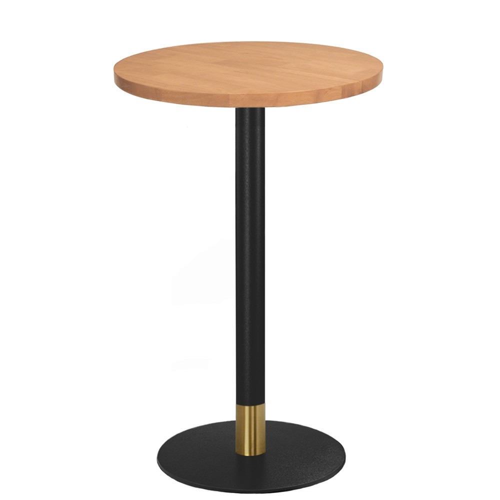 Annick Black Brass Round Timber Bar Table | Apex