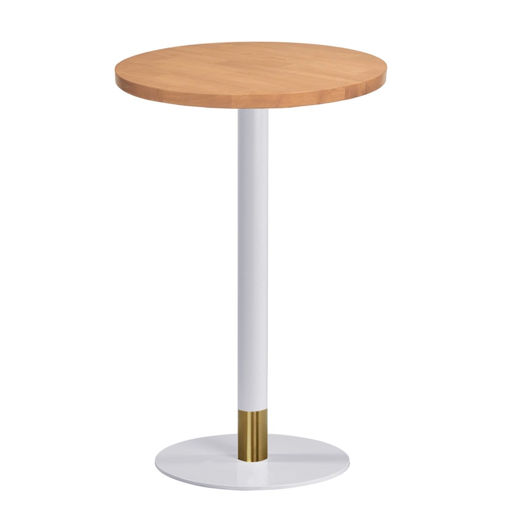 Olea White Brass Round Timber Bar Table | Apex