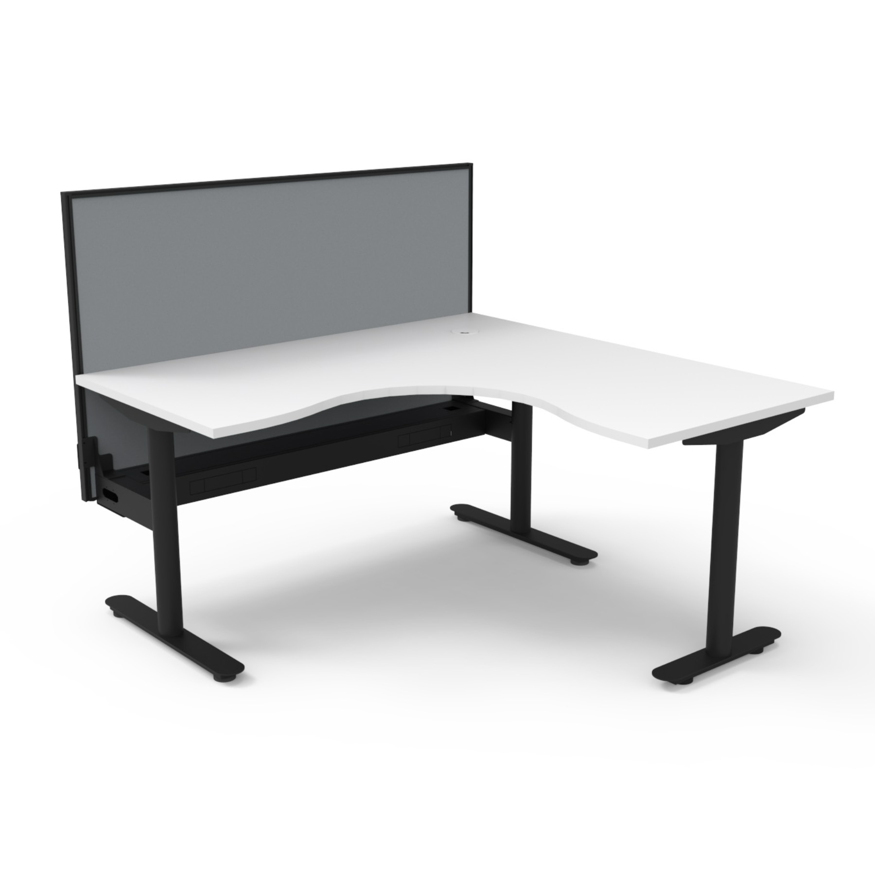 Halo Static Corner Desk Workstation with Cable Tray | Apex