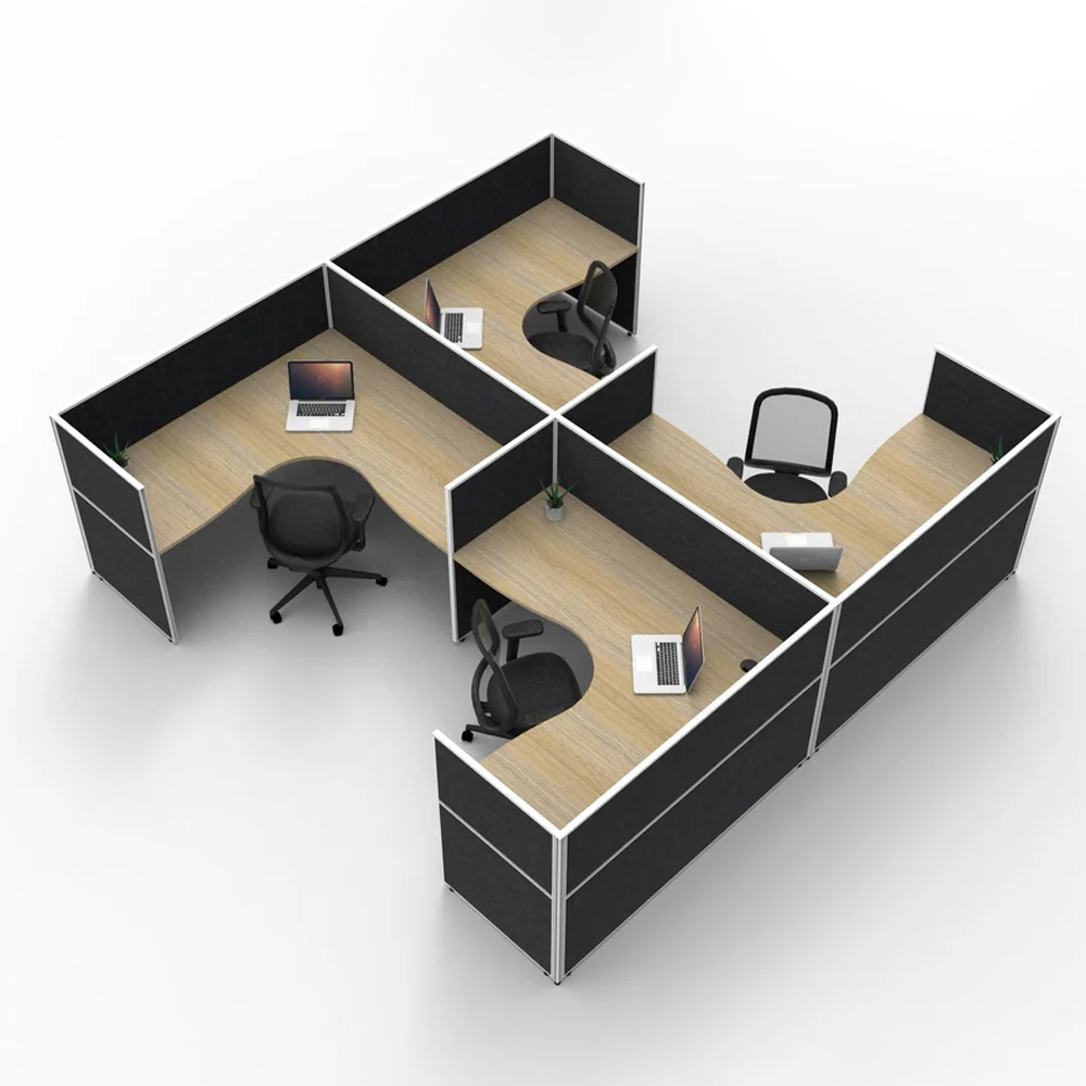 SHUSH30 4 Person Corner H Screen Hung Top Workstation | Apex